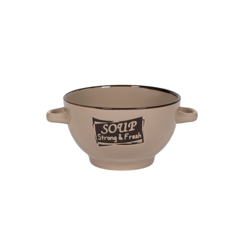 Set 6 Boluri ceramice cu maner pentru supa/ciorba, 650 ml Crem si ...