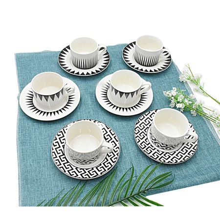 Set cafea Kring Cuisine Classic, 12 piese, portelan, Ø 9.8 cm, 200ml, alb/negru - eMAG.ro