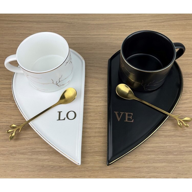 Set Ceasca de cafea 200ml, 2in1, cu farfurie in forma de inima din ...