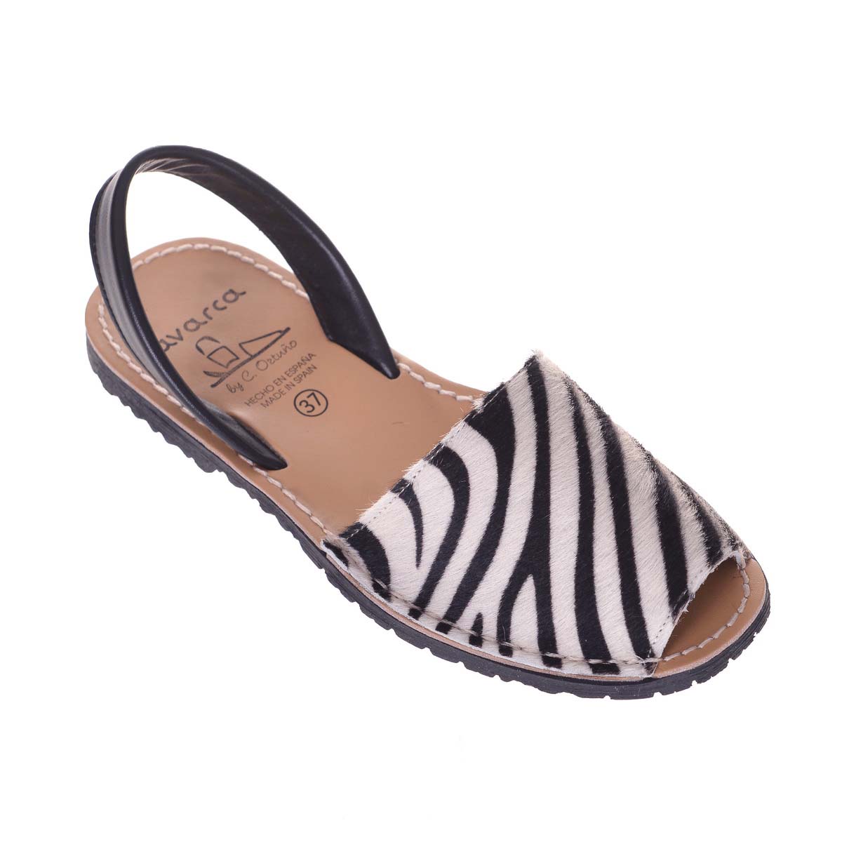 Sandale comode AVARCA Piele Naturala de Ponei, Alb si Negru, 35 EU ...