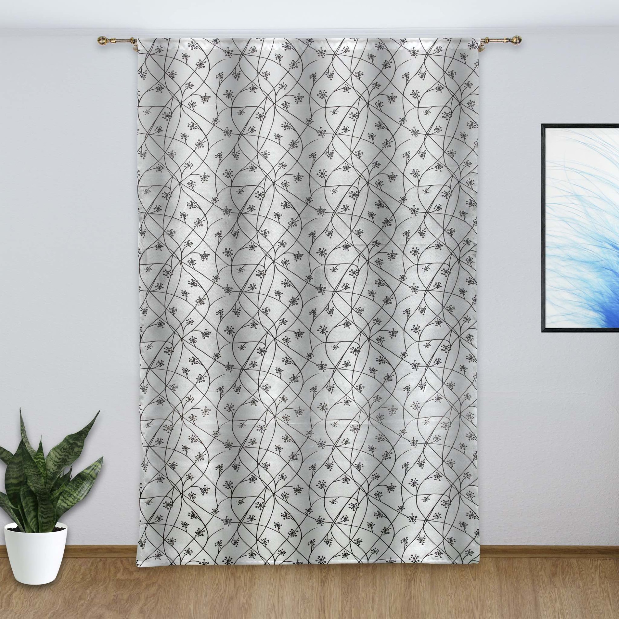 Draperie 140x245 cm, model 1004, prindere cu rejansa, alb/negru - eMAG.ro