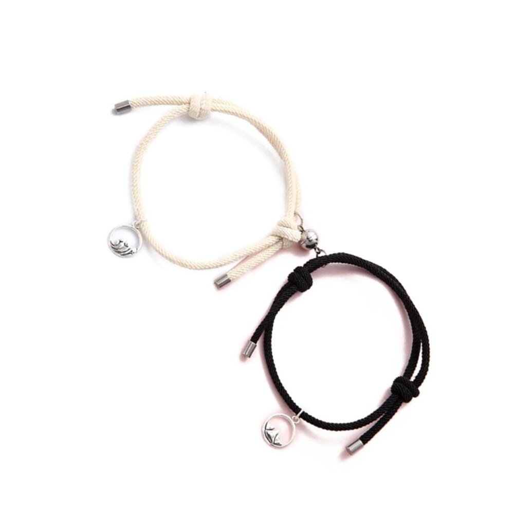 Set bratari de cuplu Magnetic Love, cu magnet, snur reglabil cu nod ...