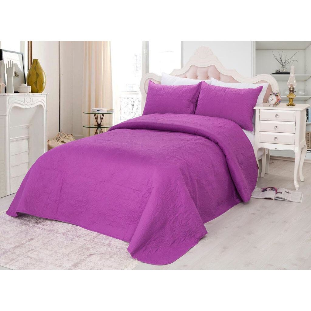 Set cuvertura pat 220x240 cm si 2 fete perna 50/70 cm, culoarea Mov - eMAG.ro