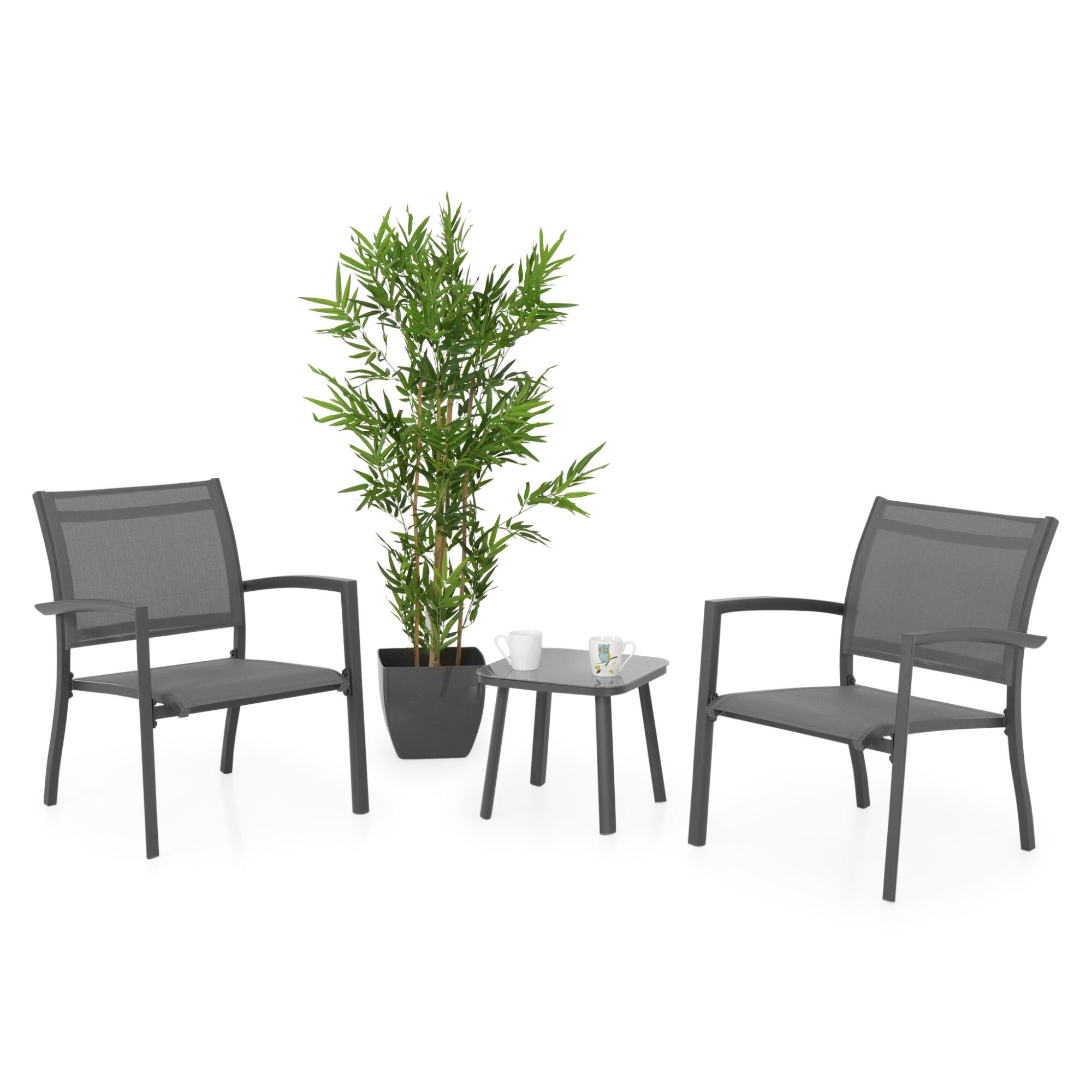 Set 2 fotolii si masuta gradina/terasa Maison Mex CALDELA antracit/gri ...