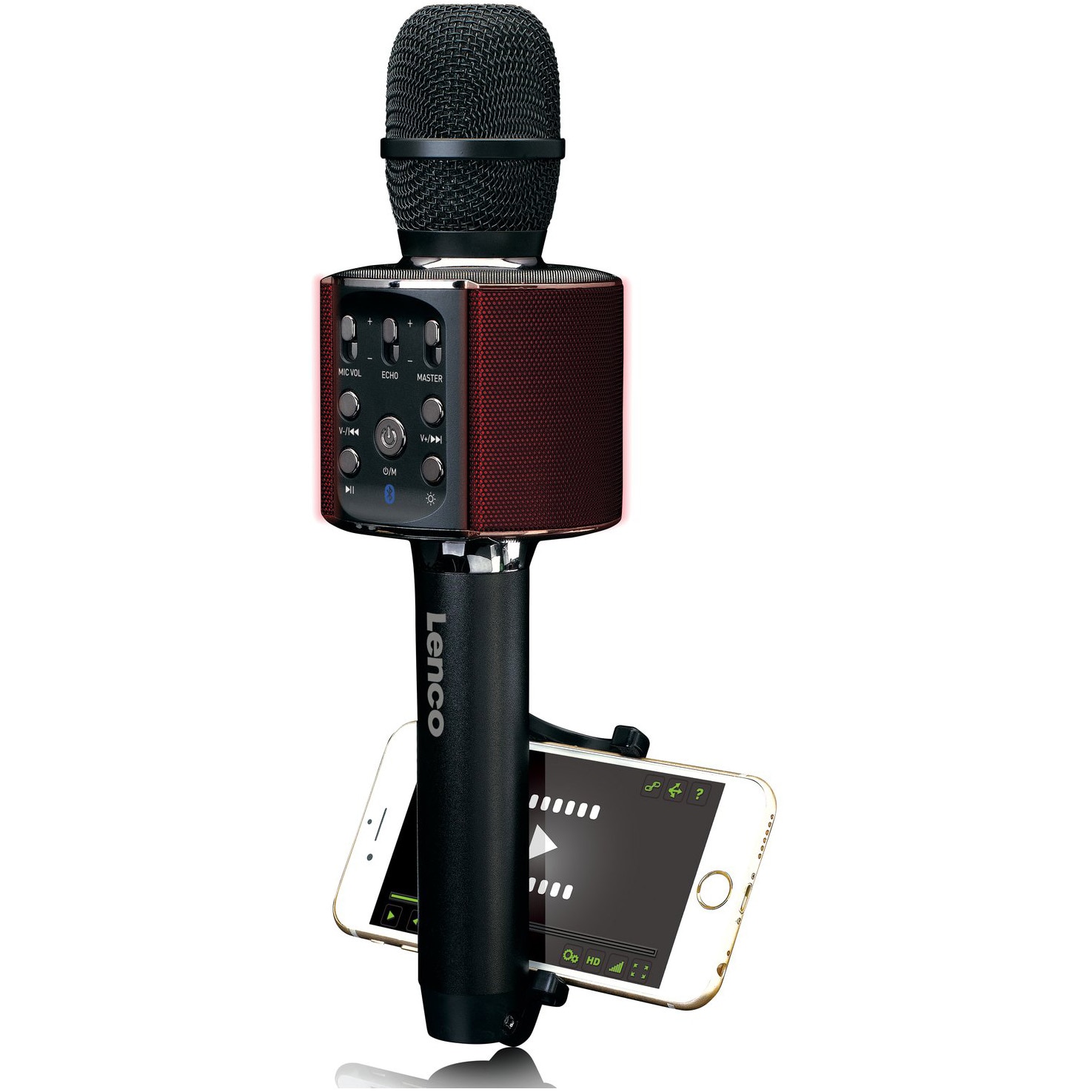 Microfon karaoke Lenco BMC-090BLK, Bluetooth, Difuzor, MicroSD, USB ...