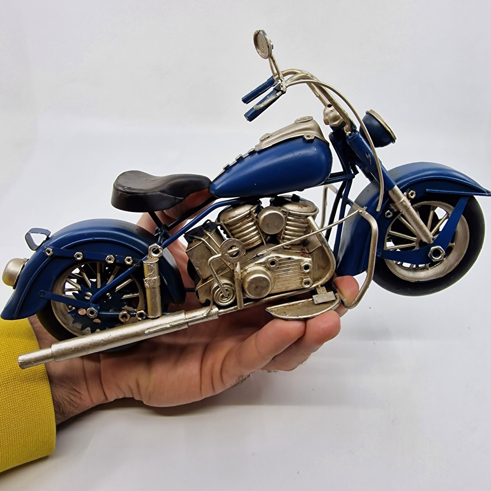 Macheta auto, motocicleta vintage, retro, metal, albastru, 28x10x15 cm ...