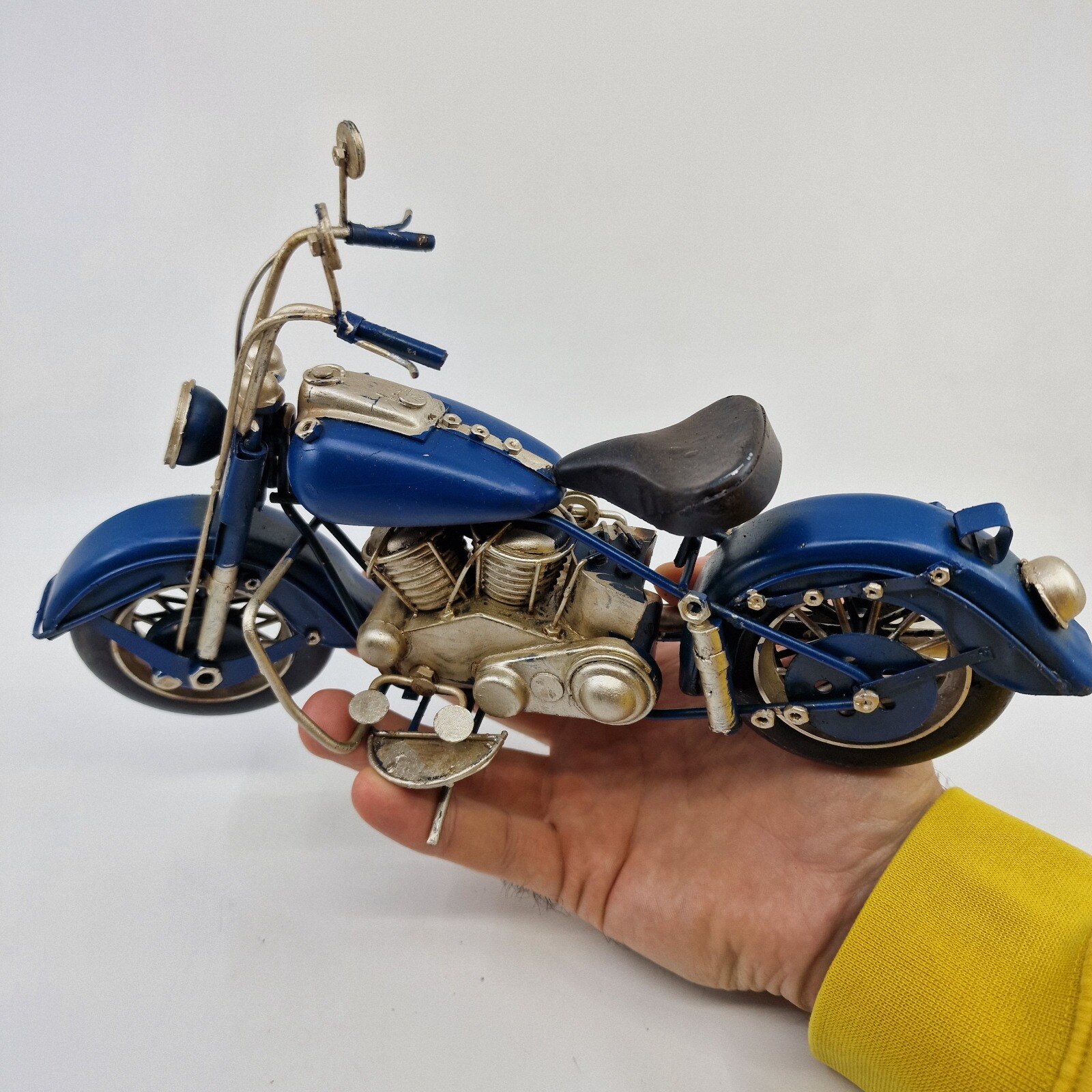 Macheta auto, motocicleta vintage, retro, metal, albastru, 28x10x15 cm ...