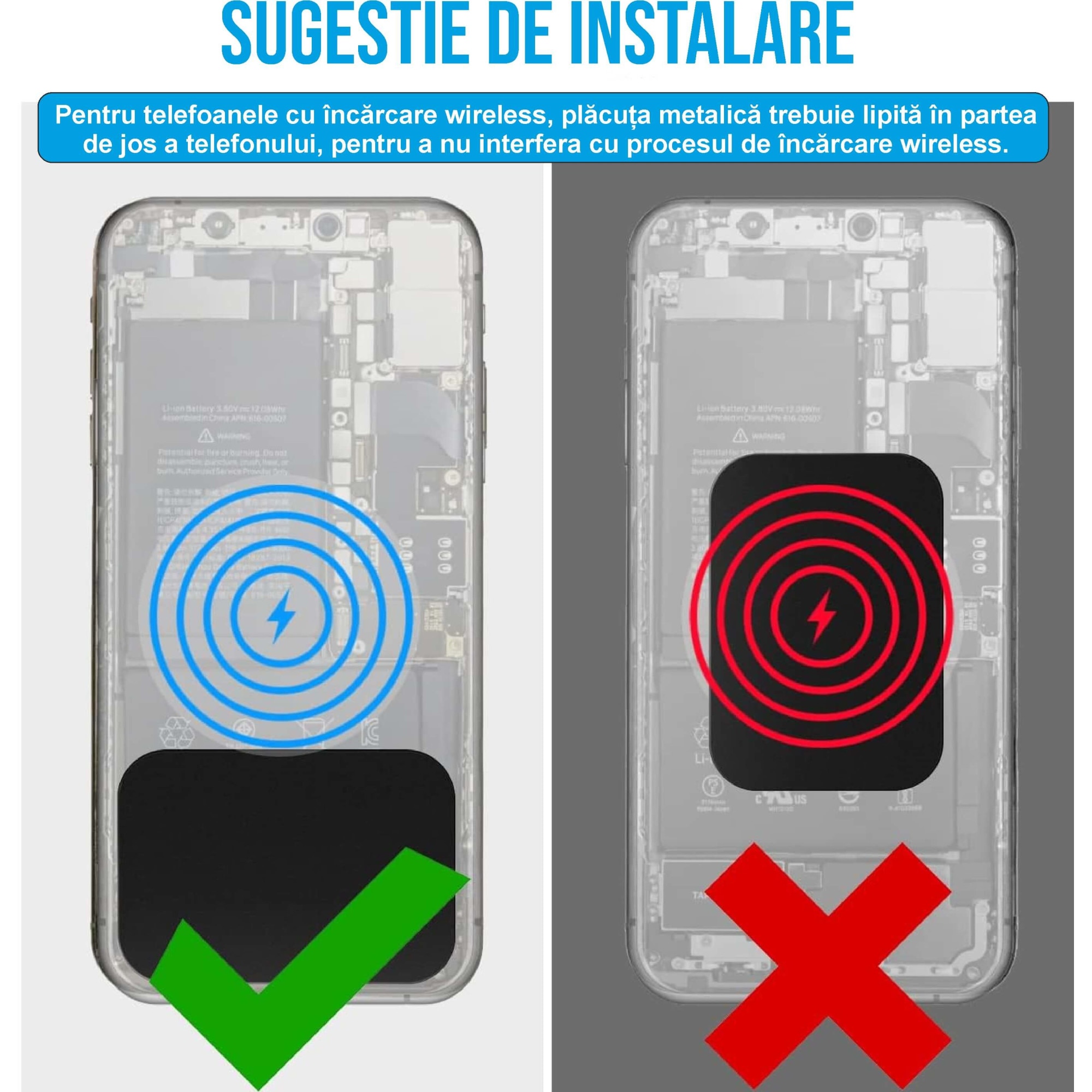 Set 4 placute metalice pentru suport magnetic de telefon, adeziv marca ...