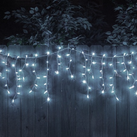 Instalare de Craciun cu 200 de LED-uri, perdea, fir negru, Alb rece ...