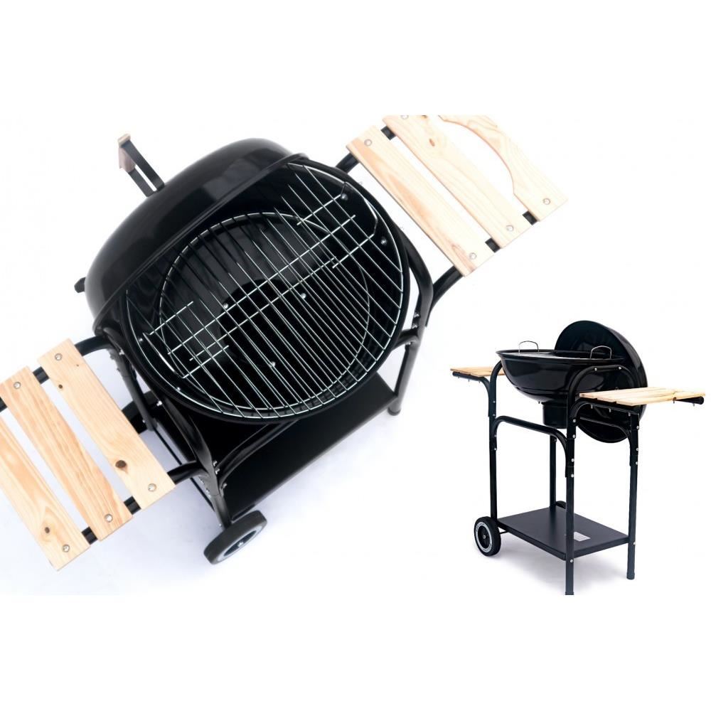 Gratar gradina, grill rotund, cu roti, capac, rafturi, 43 cm - eMAG.ro