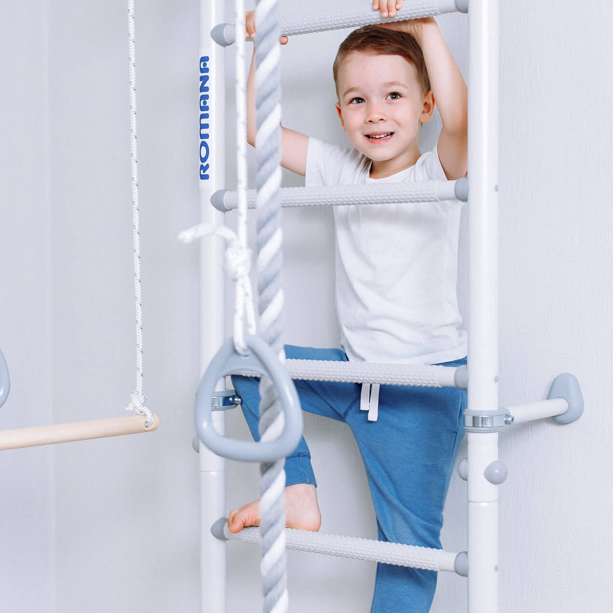 Spalier gimnastica pentru copii, Romana Next Pastel, alb provence, 23.9 ...