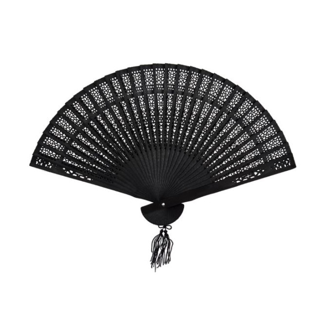 Evantai negru, din lemn bambus, cu model, lungime inchisa 23 cm ...