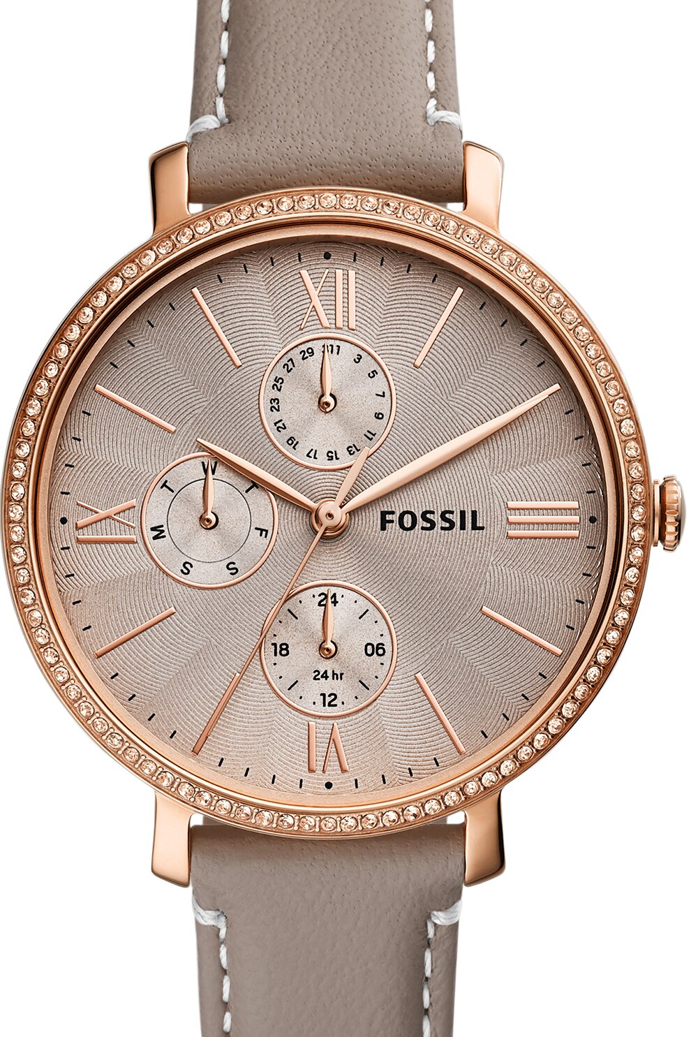 Fossil, Ceas cu functii multiple si curea din piele, Maro taupe/Auriu ...