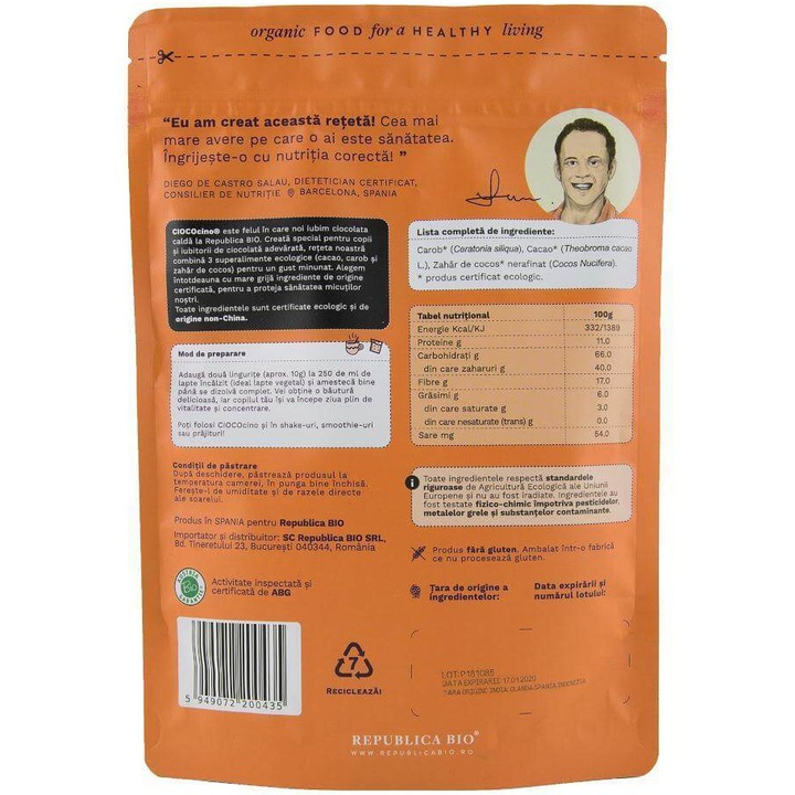Baza pentru ciocolata calda ecologica Republica BIO Ciococino, 200g ...