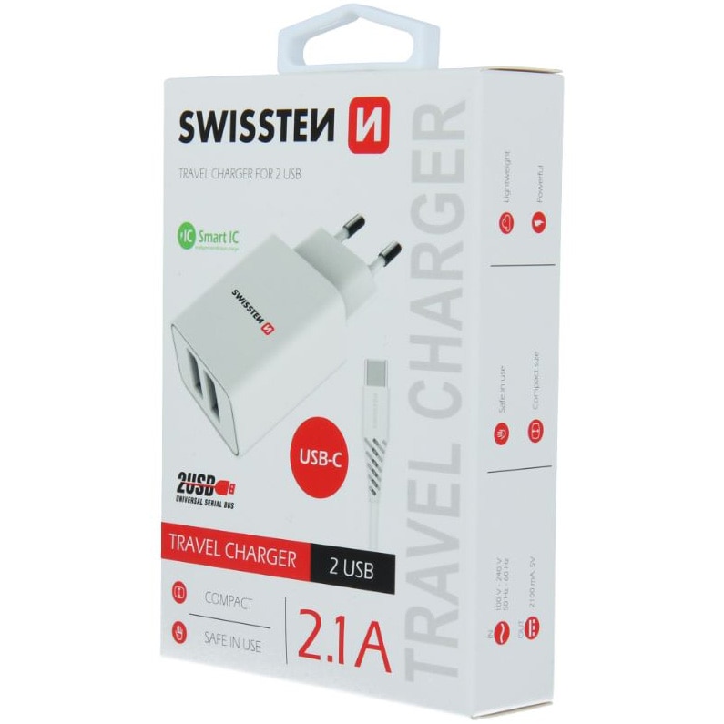 Incarcator de calatorie Swissten inteligent ic cu 2x usb 2.1a cablu de ...