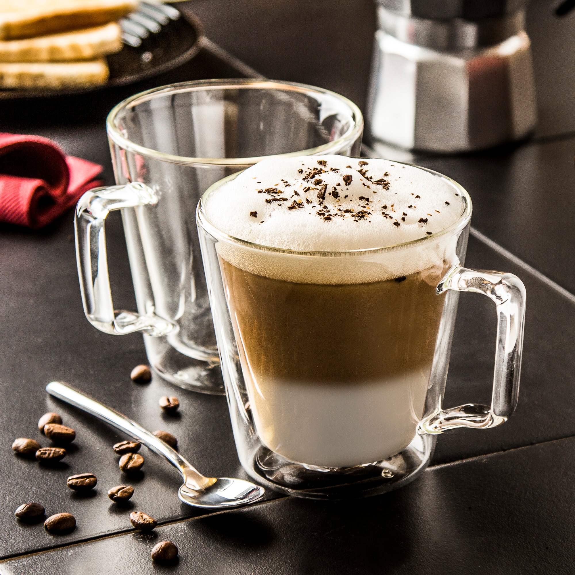 Set 2 cani de cafea si ceai, Vialli Design Diva, sticla cu pereti dubli ...