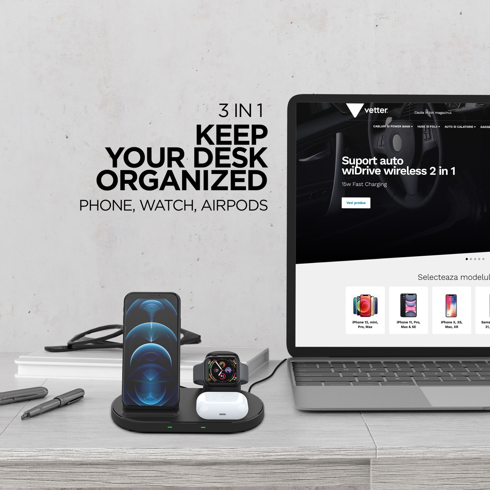 Statie de incarcare 3in1 iBase Fusion pentru iPhone, Apple Watch si ...