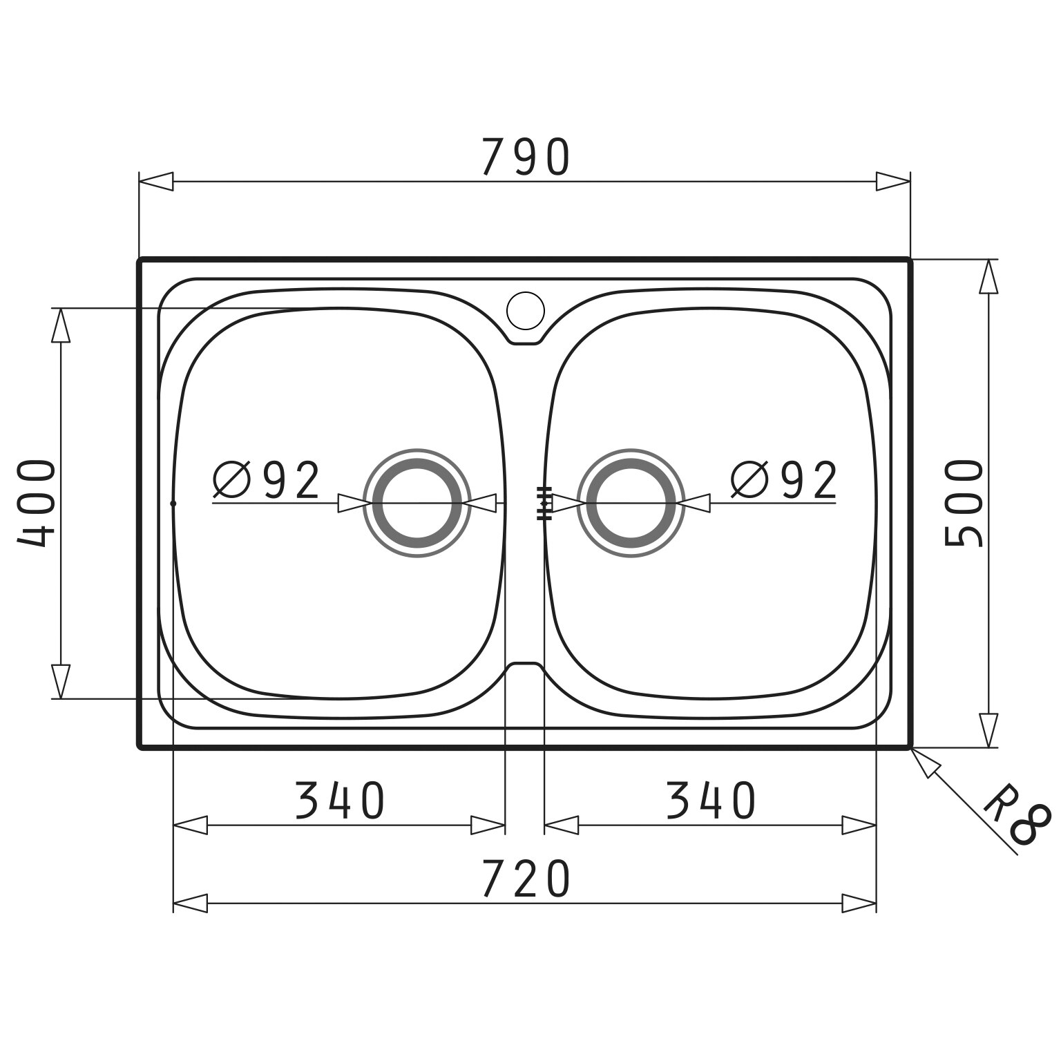 Chiuveta bucatarie Pyramis Aurora, 2 cuve, 790x500 mm, adancime 150 mm ...