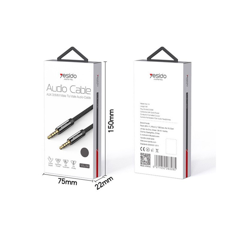 Аудио кабел Aux жак към жак 3,5 мм Yesido черен текстил Yau-16 дължина 3 м - eMAG.bg