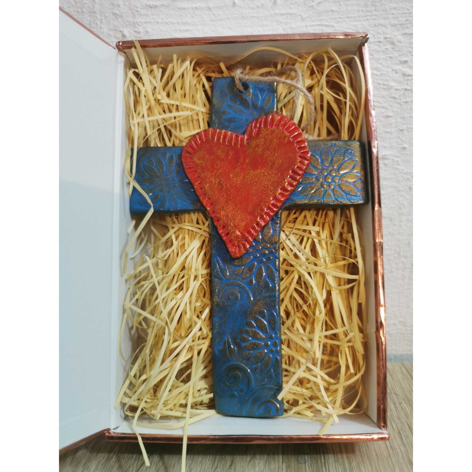 Decoratiune Cruce albastra din lut cu uscare la aer - eMAG.ro