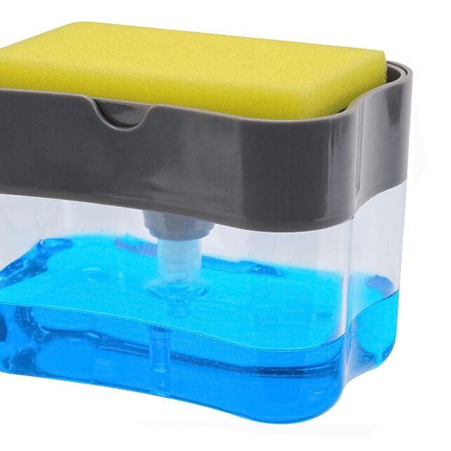 Дозатор 2 в 1 за течен препарат за съдове с поставка за кухненска гъба ...
