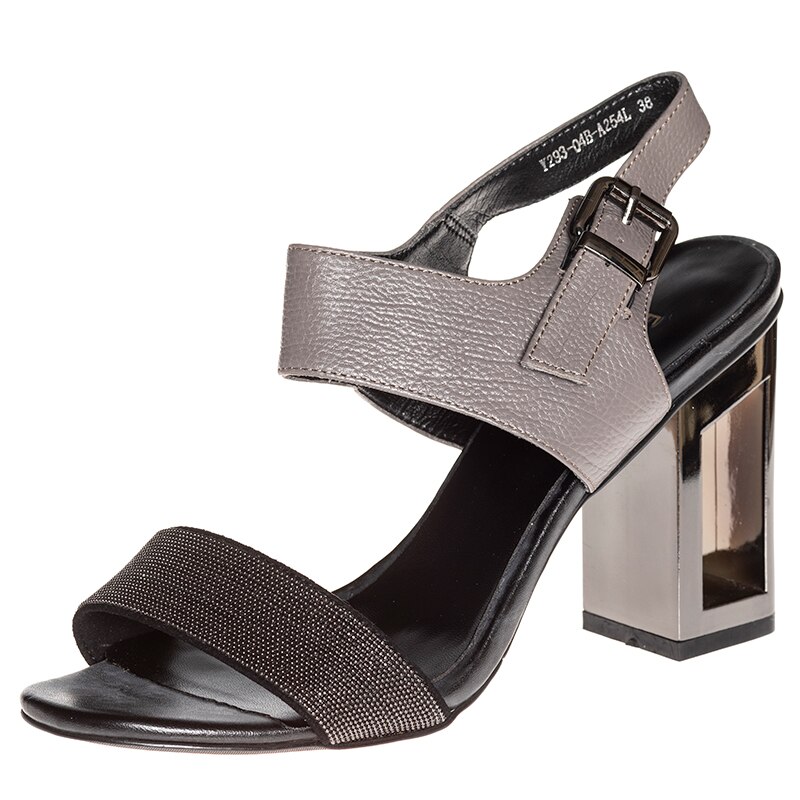 Sandale dama, Epica, piele naturala, toc masiv fantezie, Gri, 38 - eMAG.ro