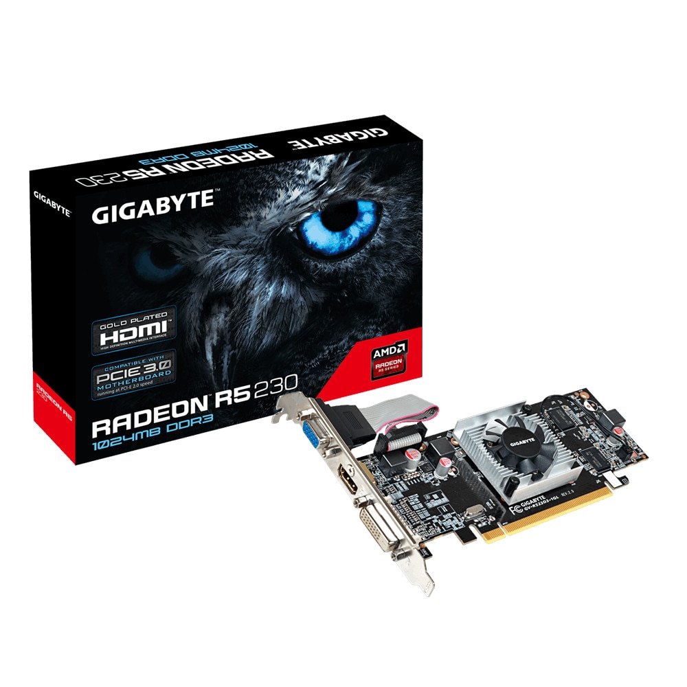 Видео карта GIGABYTE AMD Radeon R5 230, 1GB, DDR3, DVI-D, HDMI, D-Sub ...