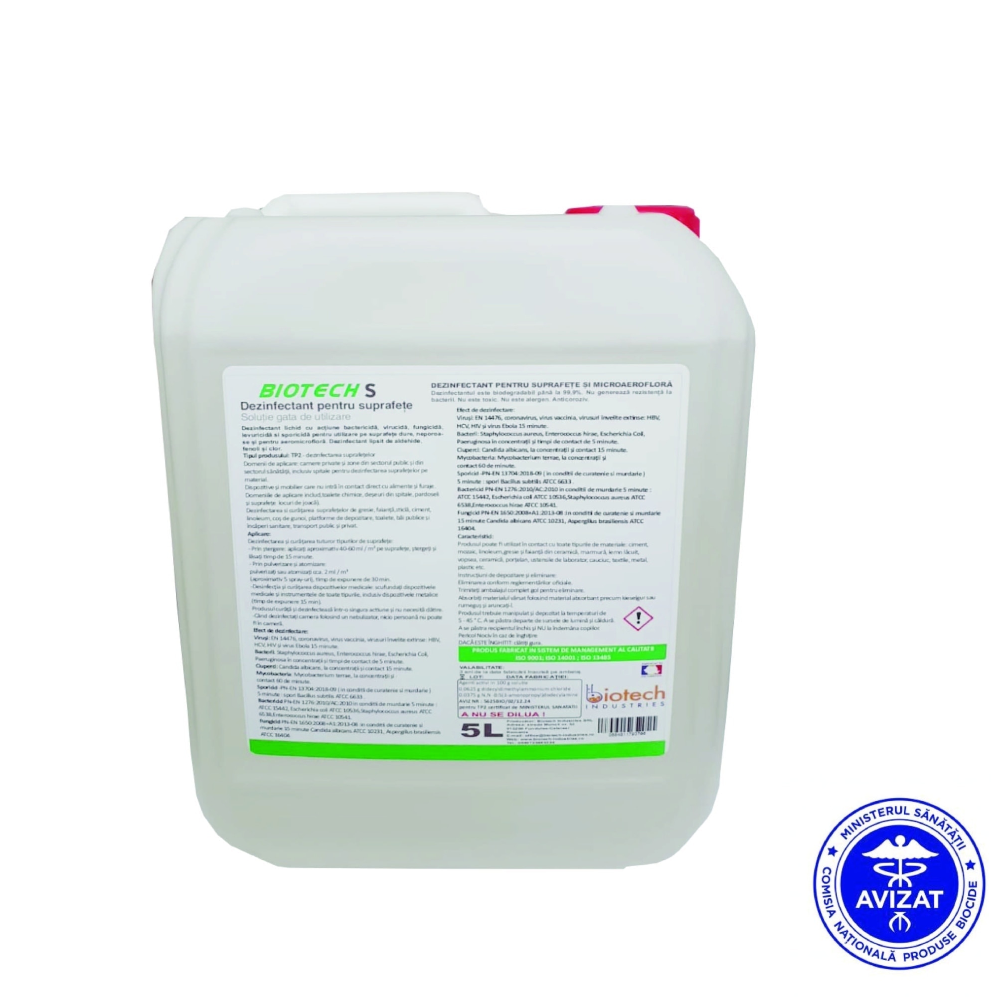 Dezinfectant, detergent, virucid, biocid BIOTECH S, OEM, 5L - eMAG.ro