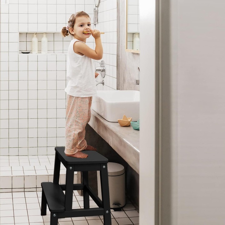 Scaun inaltator tip scara cu 2 trepte, pentru copii, Taburet cu 2 ...