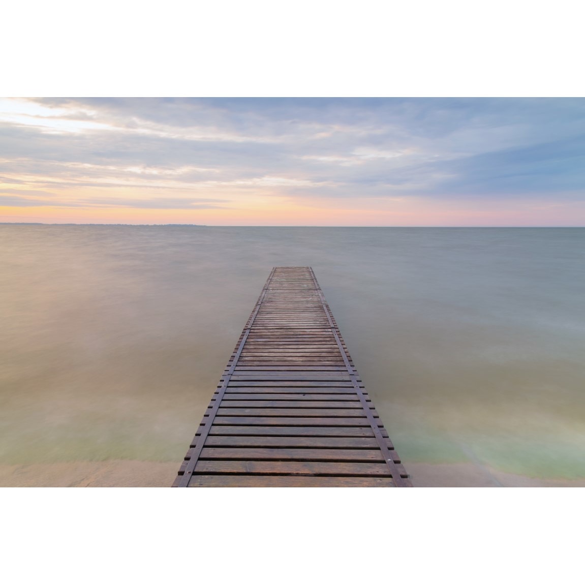 Fototapet autocolant PVC, Digul din lemn pe lac la apus, 240x360 cm ...