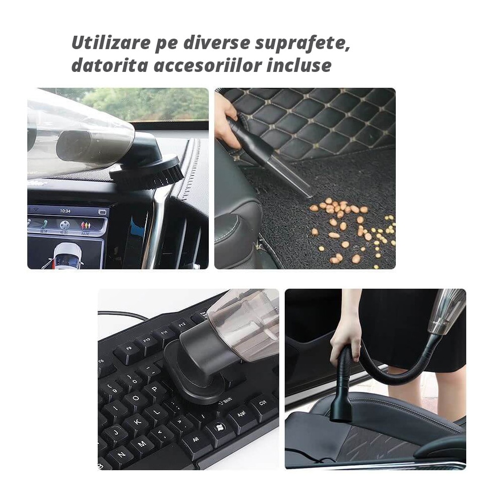 Aspirator auto de mana fara fir, cu acumulator, pentru casa si masina ...