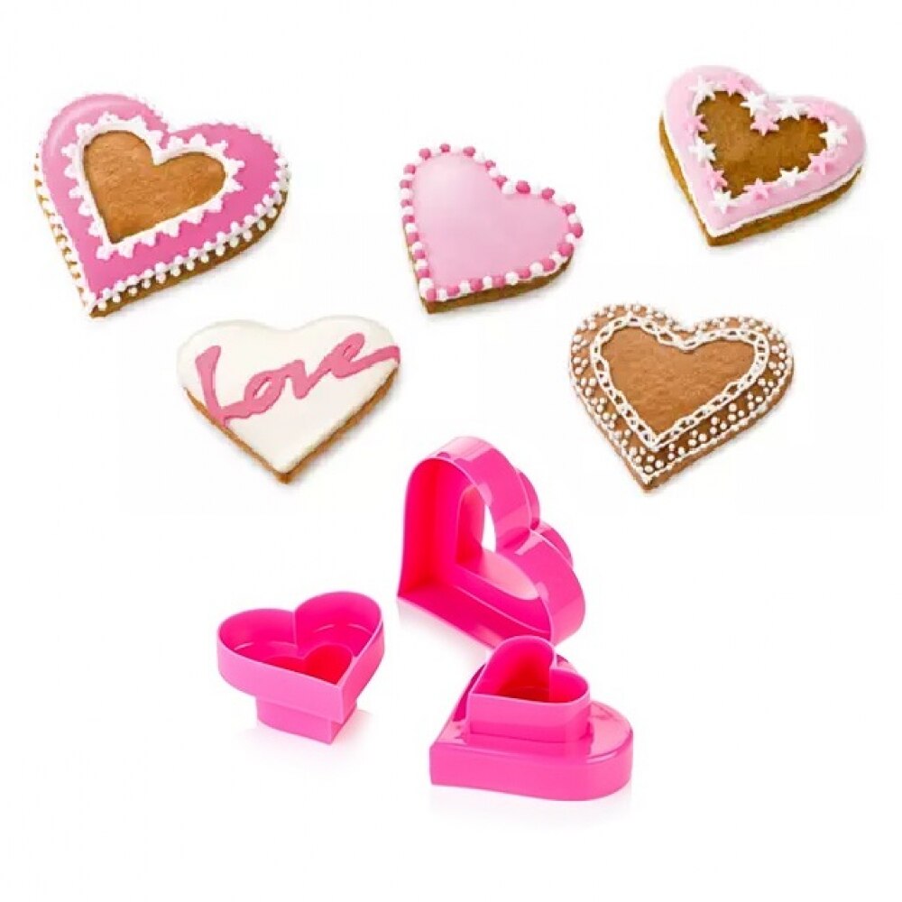 Set 3 forme fursecuri inimi Tescoma, Plastic, Roz - eMAG.ro