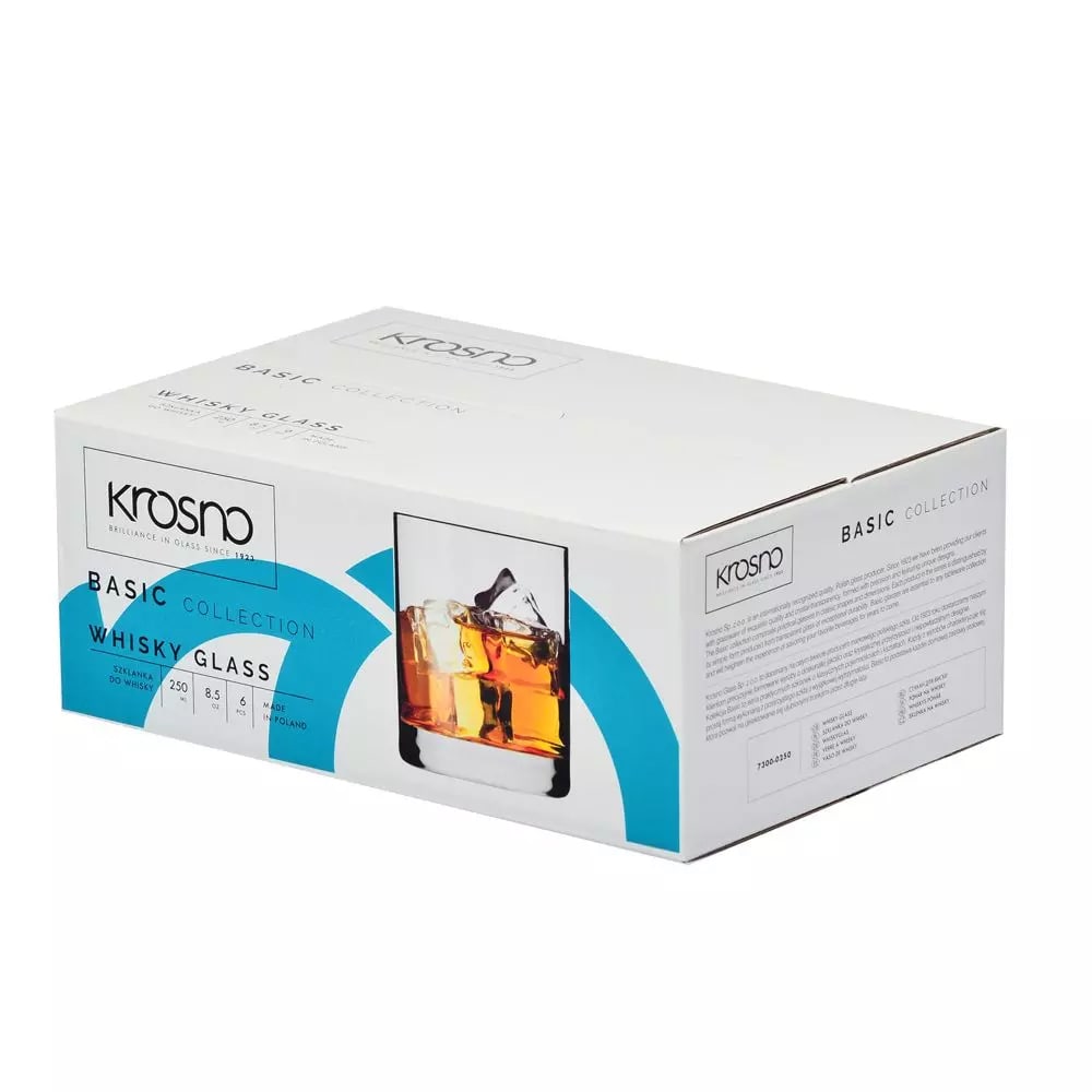 Комплект чаши за уиски krosno basic f687300025019000, 6 броя, 250 мл, кристалин - eMAG.bg