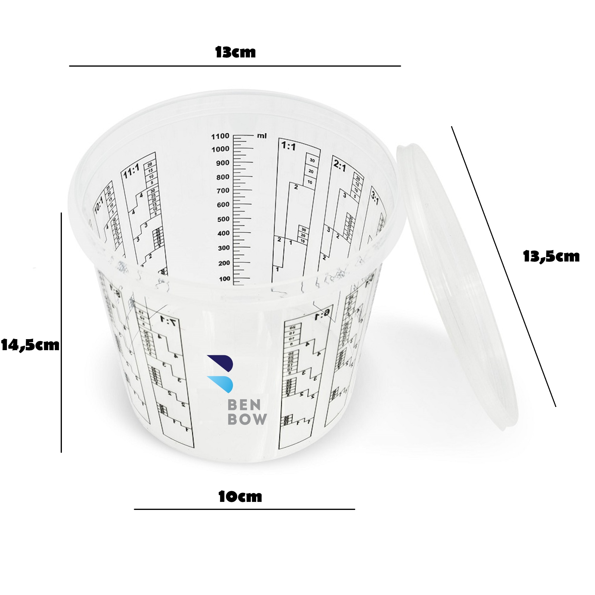 Set 100 recipiente gradate, BenBow, Transparent, 100 x 1370ml - eMAG.ro