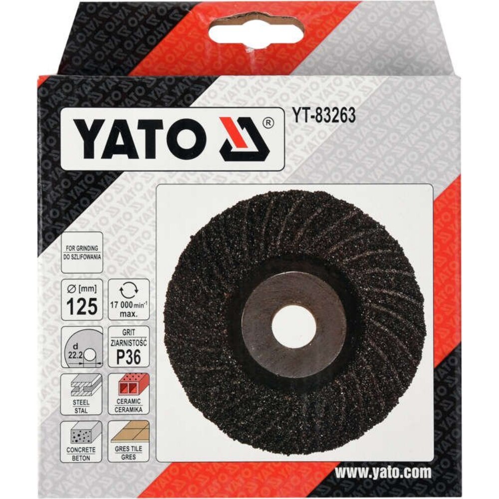 Диск за шлайфане на метал и бетон Yato, изпъкнал, М14, Ф 125 мм, Р36 ...