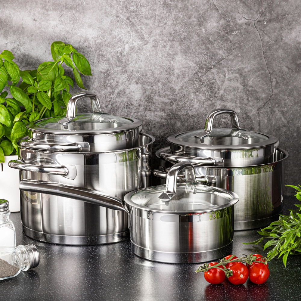 Set 4 oale si 1 cratita cu capac Tescoma President, Inox, Argintiu, 1.5 ...