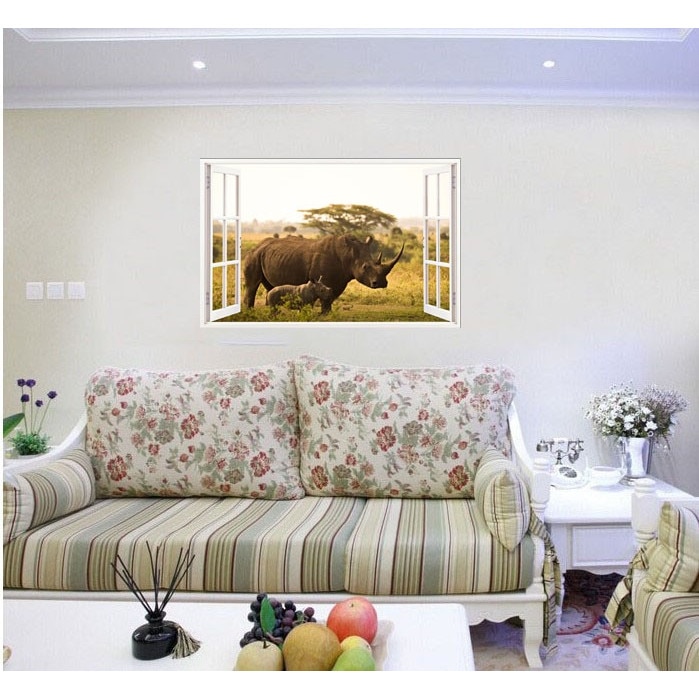 Sticker decorativ, Fereastra 3D, Rinocer, 85 cm, 644STK - eMAG.ro