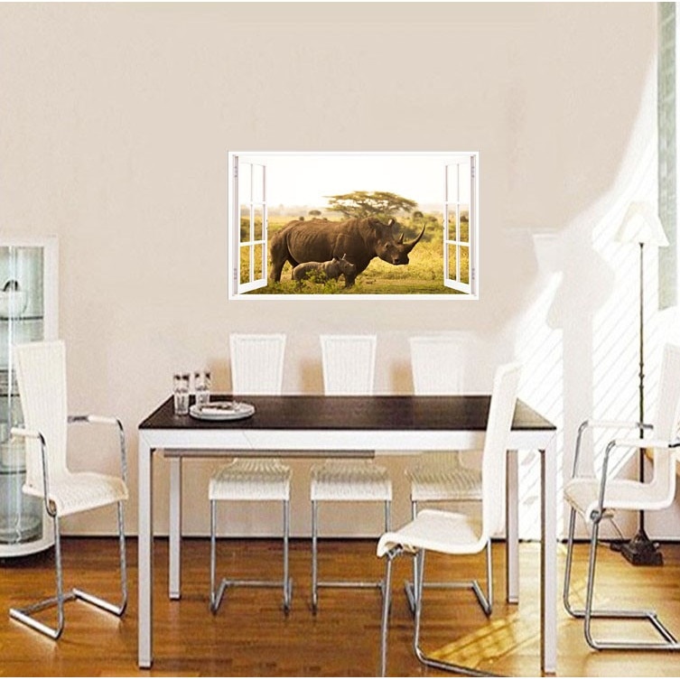 Sticker decorativ, Fereastra 3D, Rinocer, 85 cm, 644STK - eMAG.ro