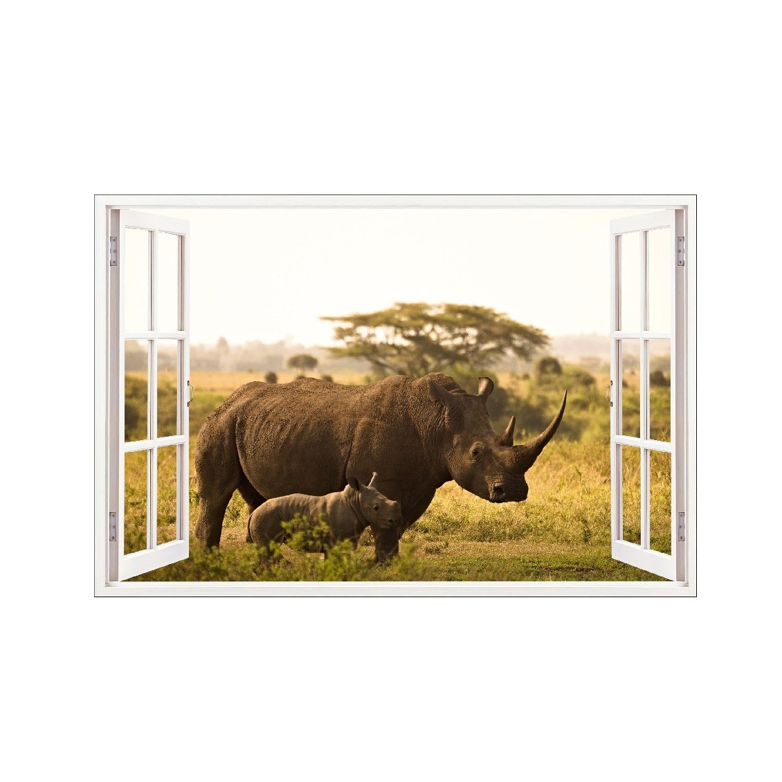 Sticker decorativ, Fereastra 3D, Rinocer, 85 cm, 644STK - eMAG.ro