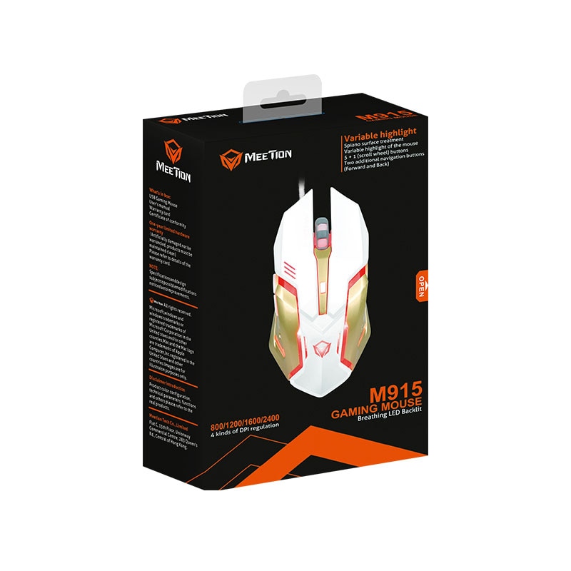 Mouse gaming Meetion MT-M915 iluminare automata, 2400 dpi, USB, alb - eMAG.ro