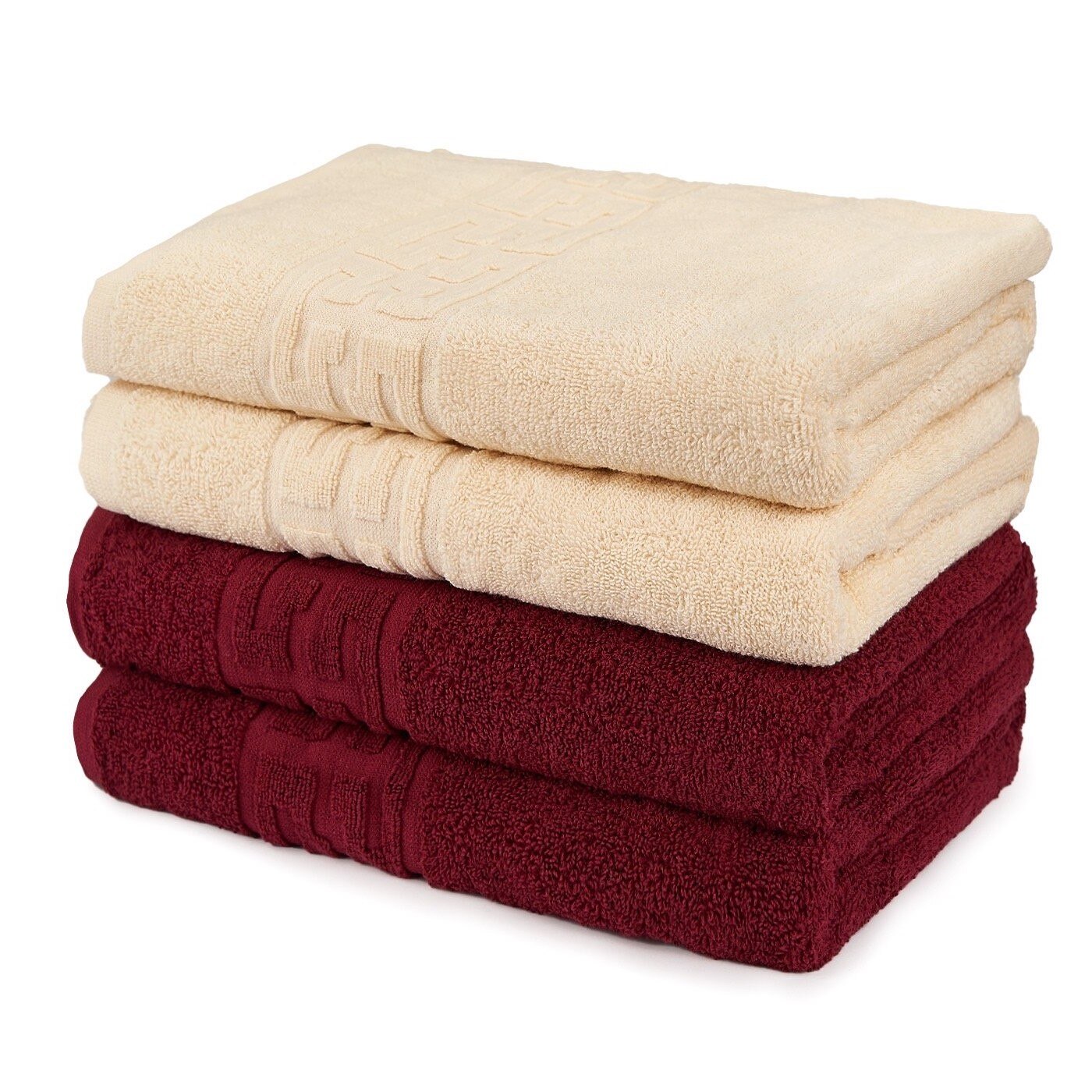 Set 4 Prosoape - 70x140 cm - 2xCrem,2xGrena - 100% Bumbac - eMAG.ro