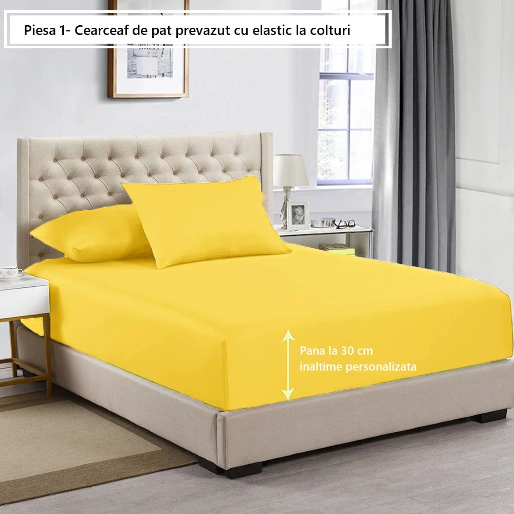 Cearsaf de pat cu elastic, Galben pal, 160 X 200 - eMAG.ro