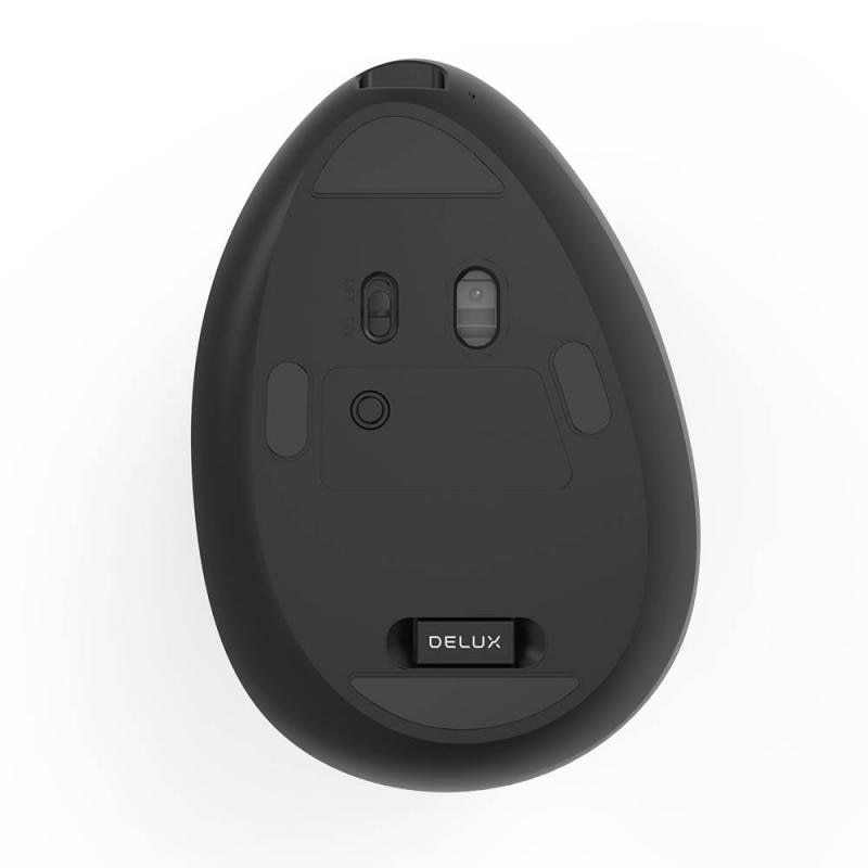 Вертикална мишка Delux M618DB, безжична, RGB, 2400 DPI, 6 бутона, 2,4 GHz, Bluetooth 4.0, черна ...