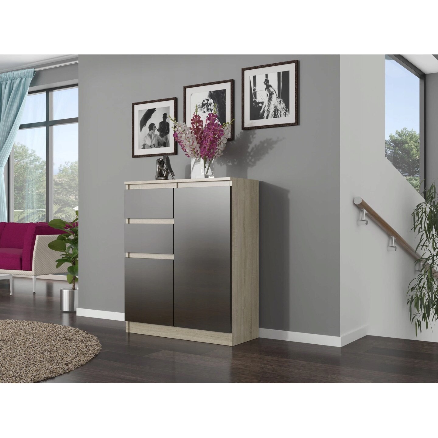 Comoda moderna, PVC, S-2 SONOMA MIX WENGE, 98x40x80 - eMAG.ro