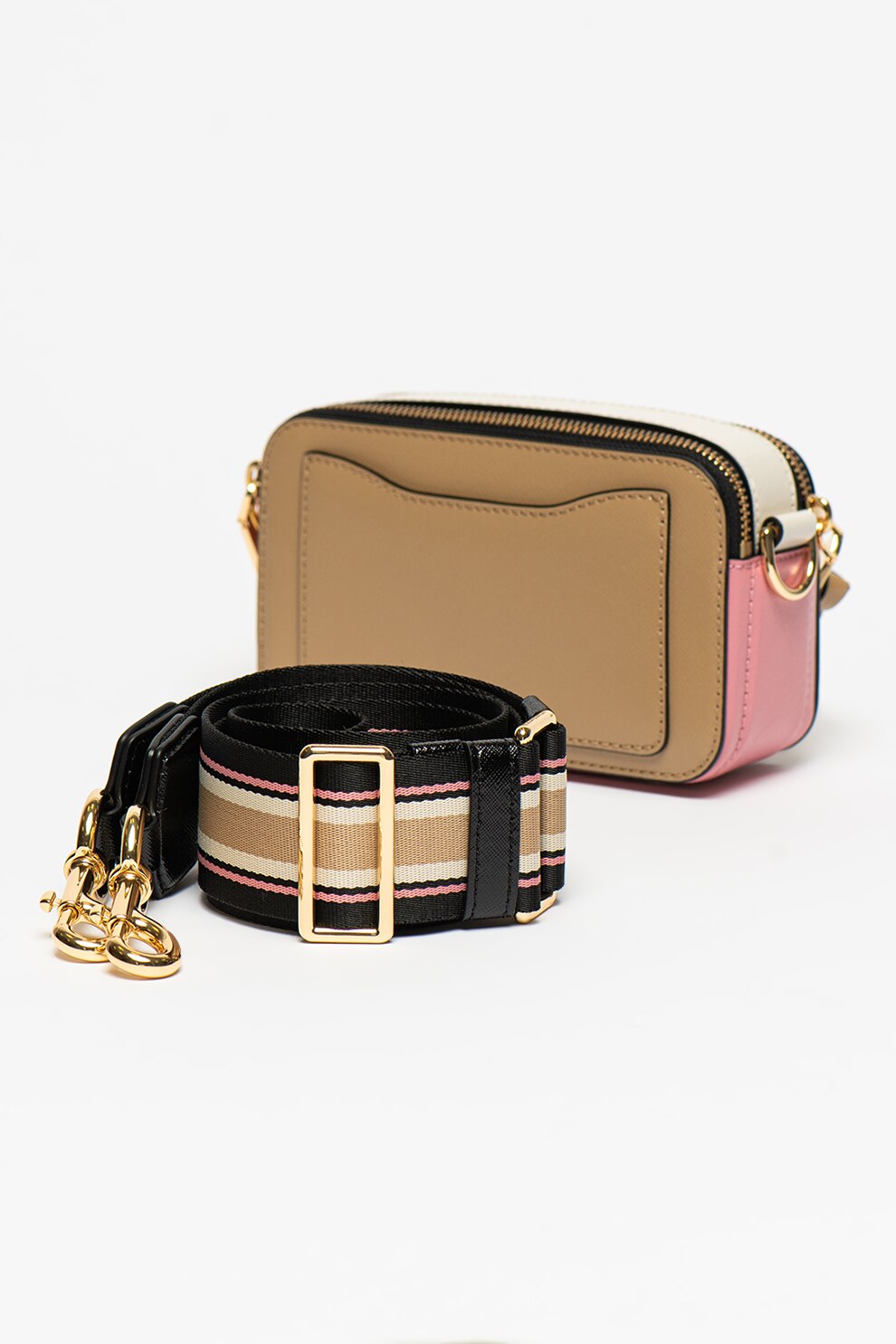 Marc Jacobs, Geanta crossbody de piele Snapshot, Alb, Roz garoafa, Bej ...