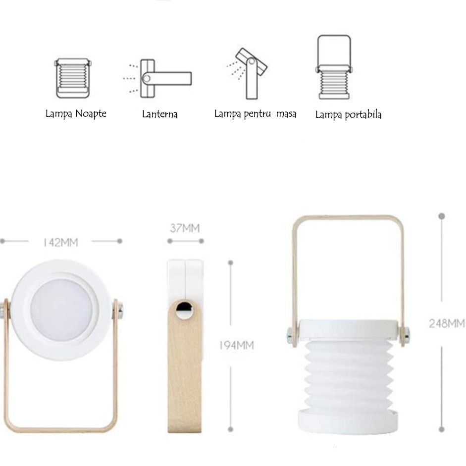 Lampa LED portabila DesignNest Janpim Lantern DH0228/LTLPJP, cu acumulator, incarcare USB ...