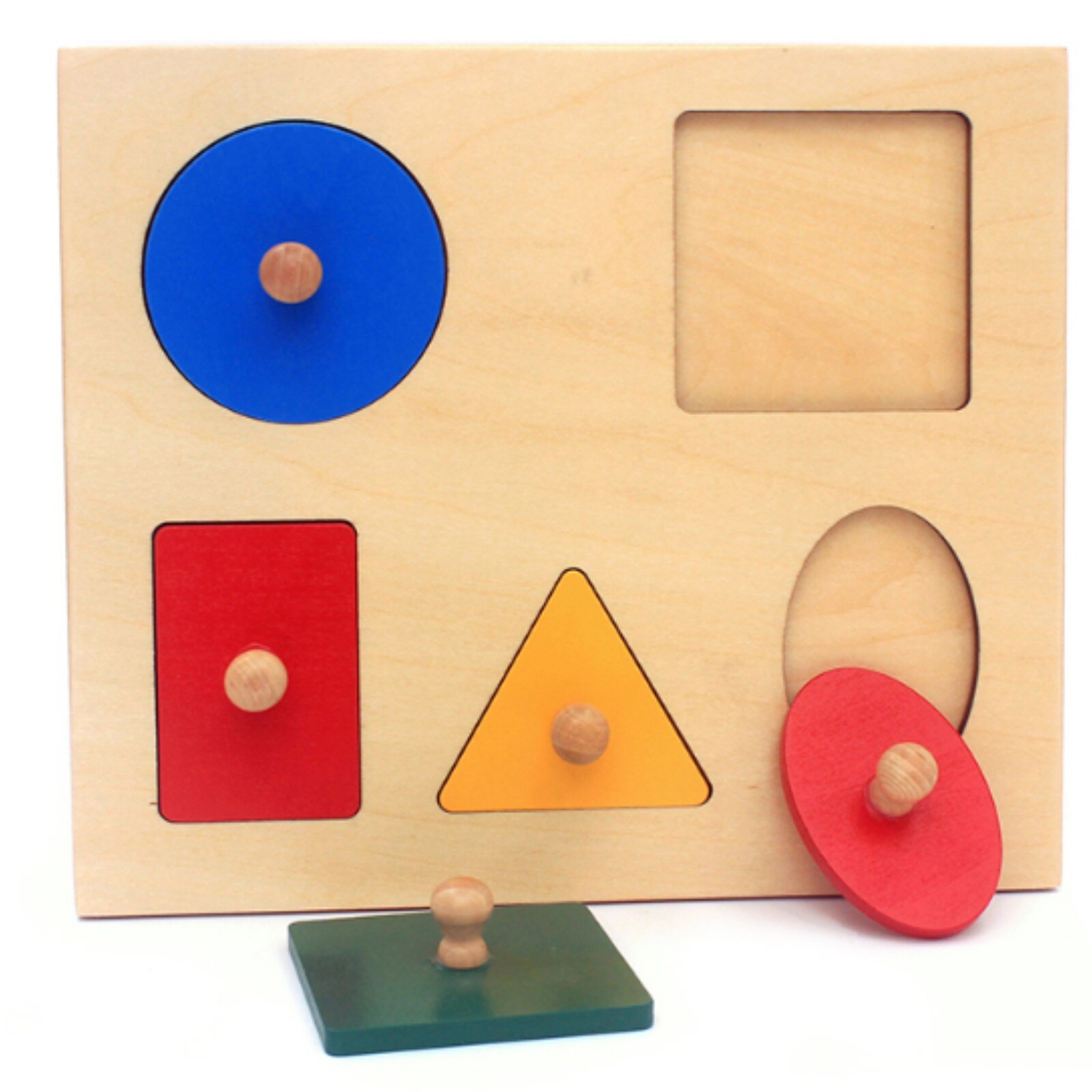 Forme si culori - Puzzle incastru din lemn cu maner - eMAG.ro