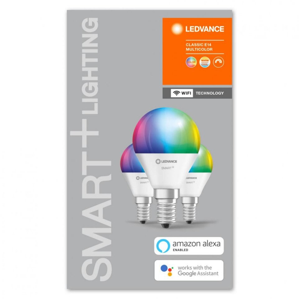 Set 3 becuri LED RGB inteligente Ledvance Smart, P40, Wi-Fi, E14, 4.9W (40W), 470 lm, dimabil ...