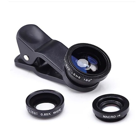 Set de lentile foto 3-in-1 Fisheye, Macro unghi larg, Negru - eMAG.ro
