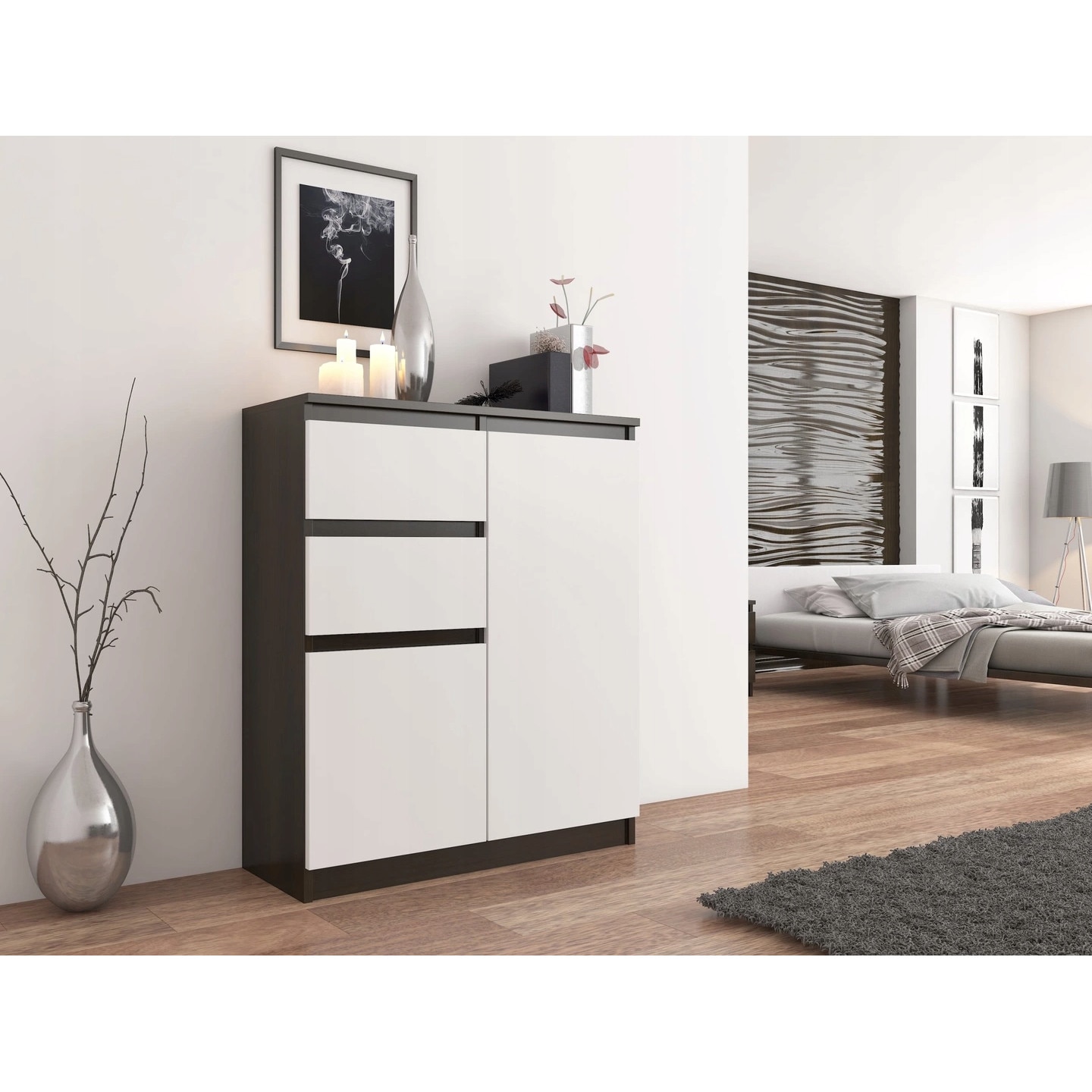 Comoda moderna, PVC, S-2 MIX WENGE, 98x40x80 - eMAG.ro